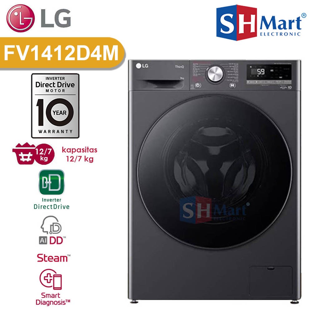 Jual MESIN CUCI FRONT LOADING LG 12 KG FV1412D4M INVERTER TURBO WASH ...