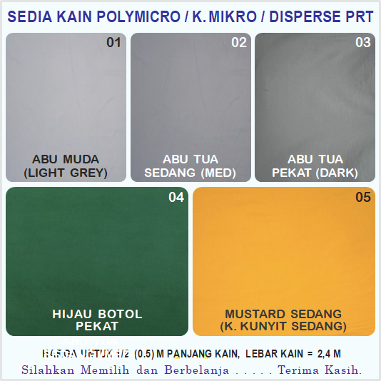 Jual Kain Polymicro Warna ABU MUDA, ABU TUA SEDANG & TUA PEKAT, HIJAU ...