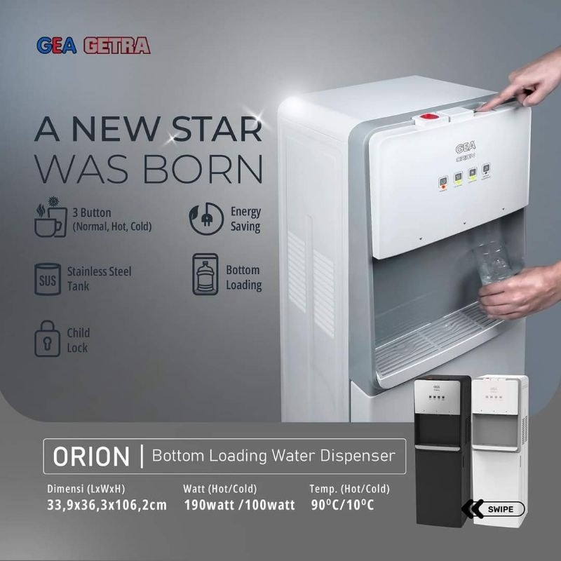 Jual GEA Orion Dispenser Galon Bawah Kompresor Stainless Steel Low Watt ...