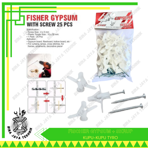 Jual Skrup Angkur Gypsum Kupu kupu set 25pcs TYRO Gypsum Ram Toogle ...