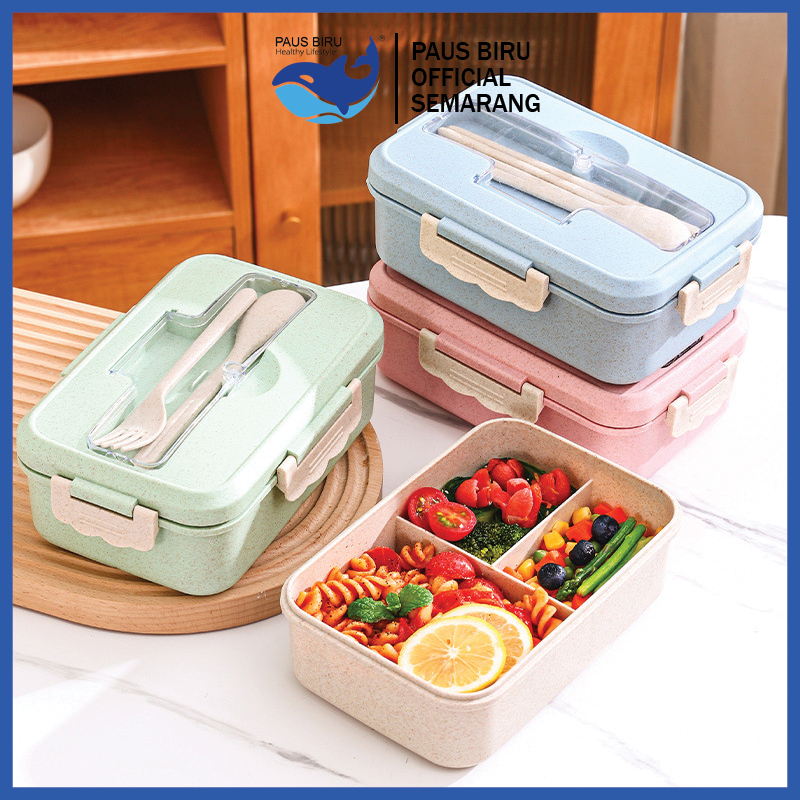 Jual Paus Biru - Kotak Bekal Makan Siang Jerami Gandum 1000ML | Lunch Box Set Alat Makan ...