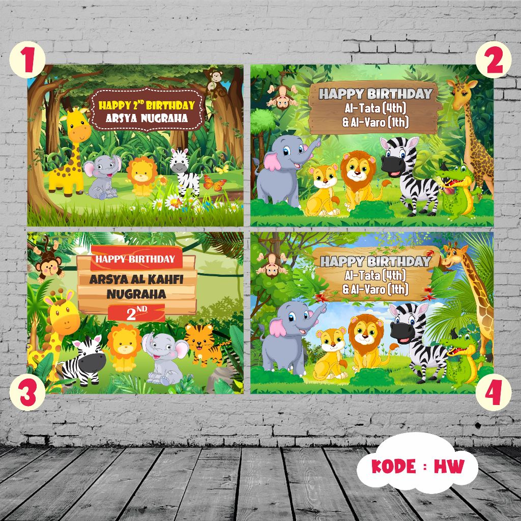 Jual Custom Backdrop Banner Spanduk Happy Birthday Boy Girl Animal ...