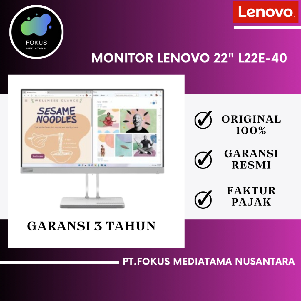 Jual Monitor Lenovo L22e-40 22" FHD VA 4ms 75Hz VESA HDMI Freesync VGA ...