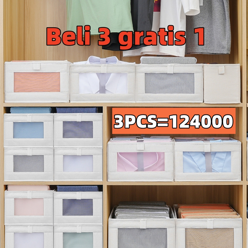 Jual Beli 3 gratis 1 Foldable Storage Box Clothing Organizer Kotak ...