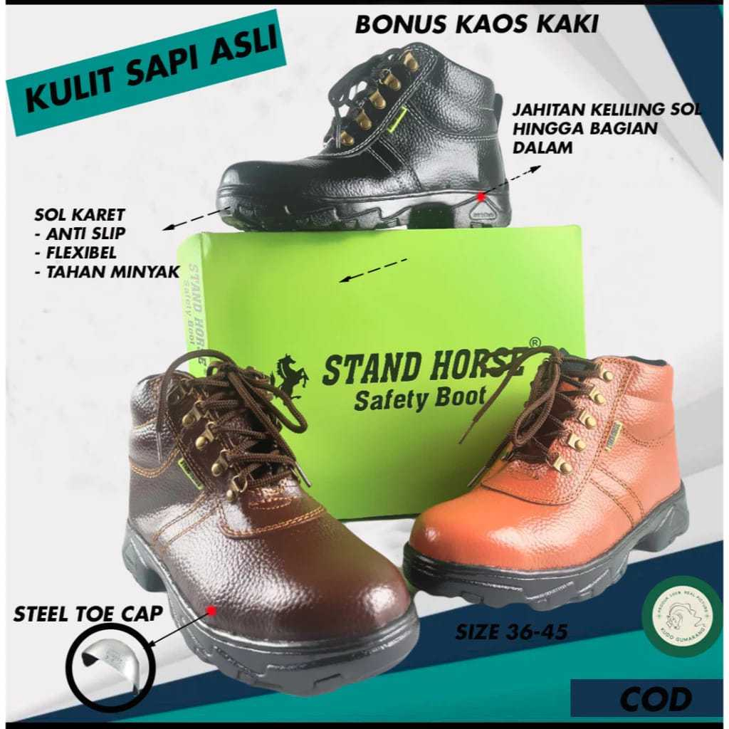 Jual Sepatu Safety Boot Stand Horse Kulit Sapi Asli Size 36-45 Sepatu ...