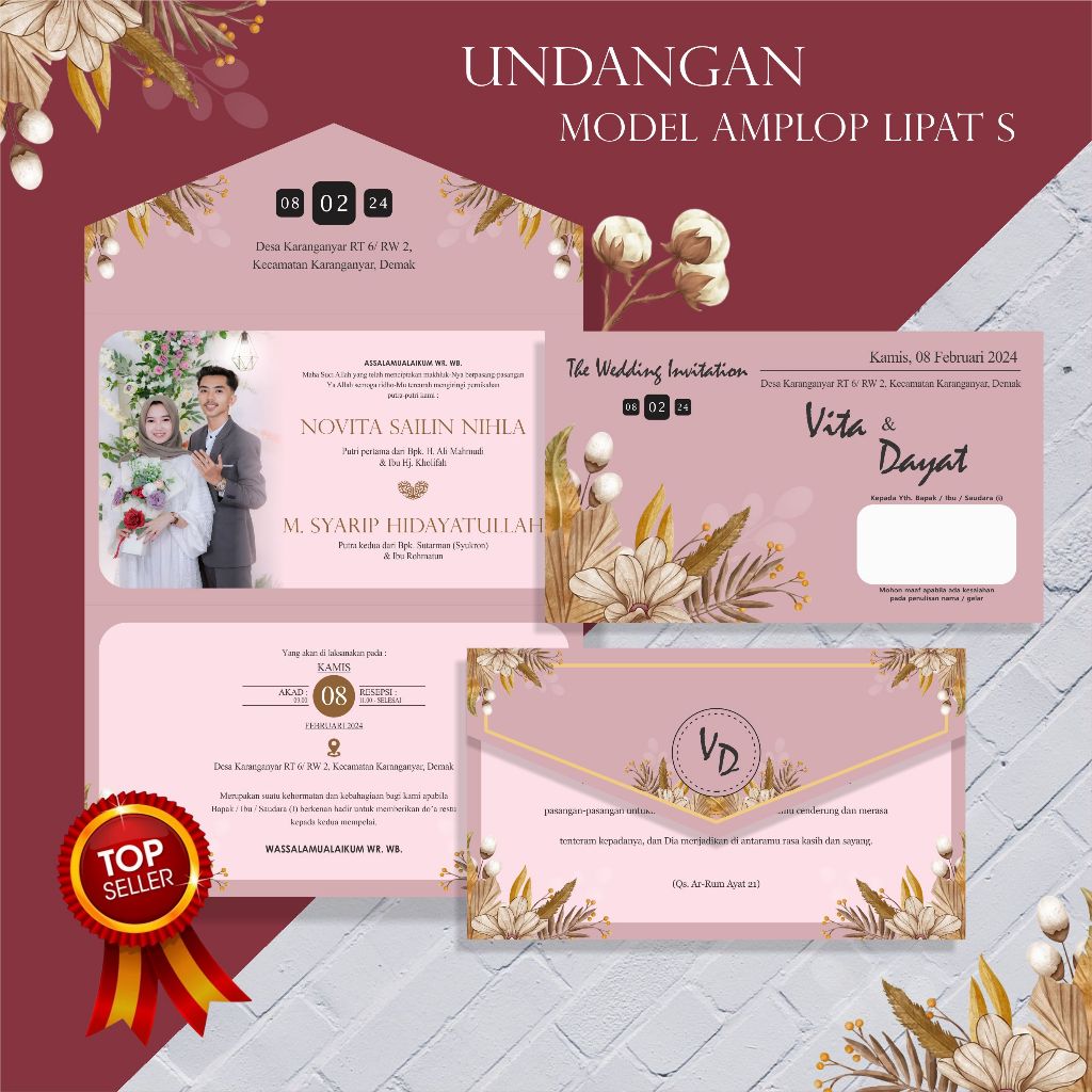 Jual undangan pernikahan lipat S Free (desain, plastik, foto, denah ...