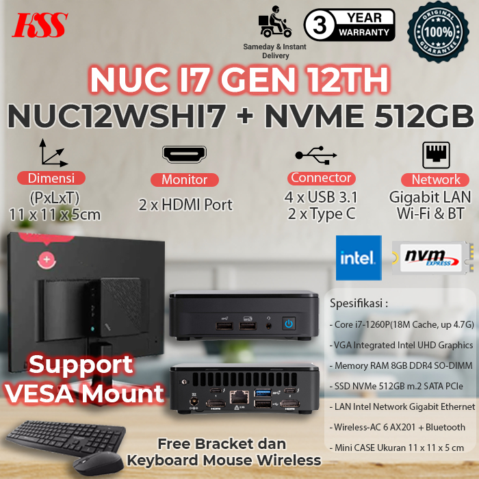 Jual Mini PC Intel NUC 12 NUC12WSHI7 Core i7 NVME 512GB RAM 8GB DDR4 ...