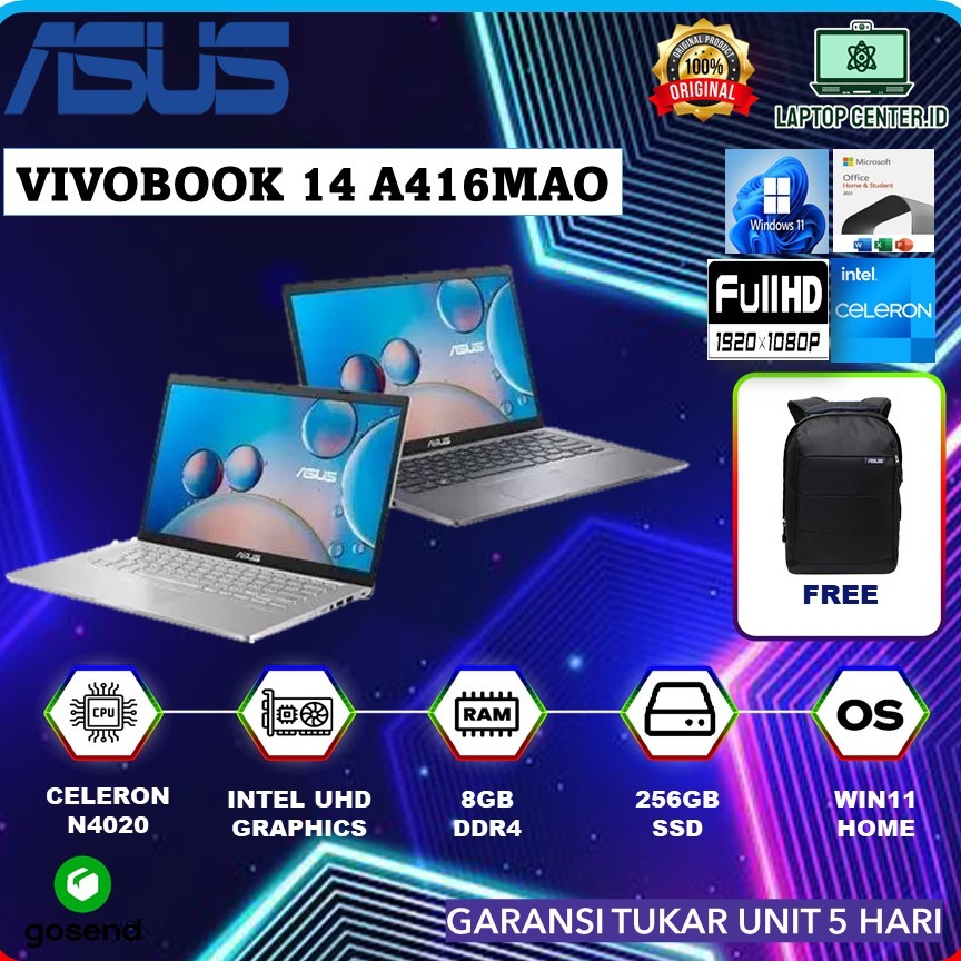 Jual ASUS VIVOBOOK 14 A416MAO N4020 8GB 256GB W11+OHS 14.0FHD BLIT GRY ...