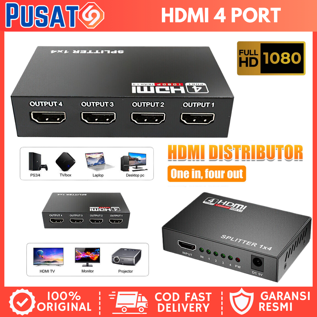 Jual HDMI SPLITTER 4 PORT (1 INPUT 4 OUTPUT) | Shopee Indonesia