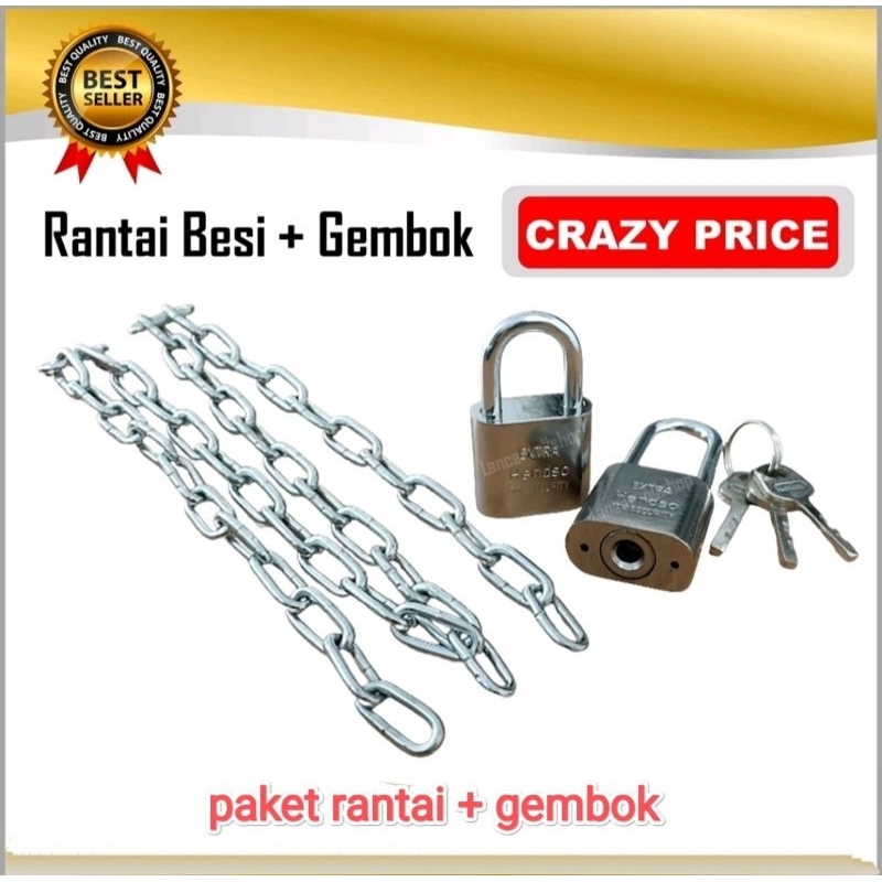Jual PAKET RANTAI 1 METER (3mm) + GEMBOK 30 MM PENDEK | Shopee Indonesia
