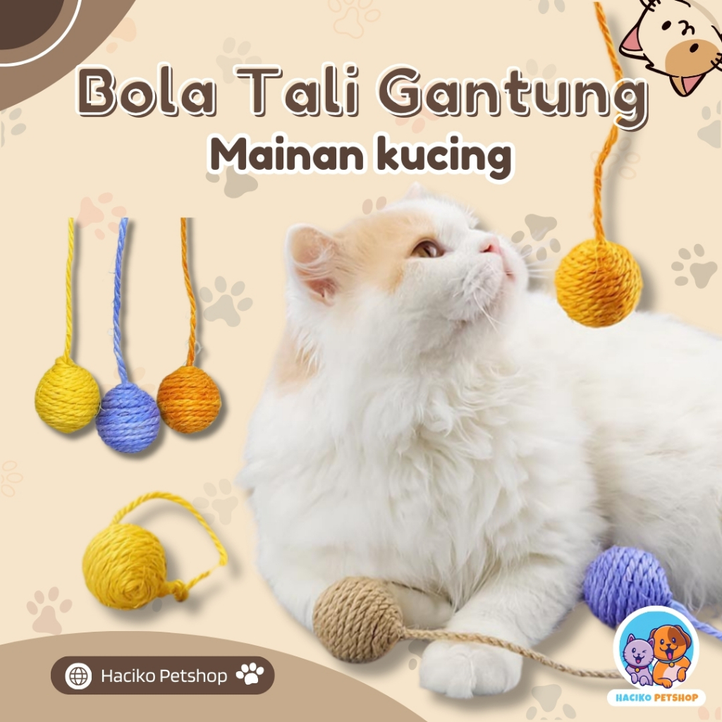Jual [HACIKO PETSHOP] Mainan Gigitan Kucing Bola Tali Gantung Kandang ...