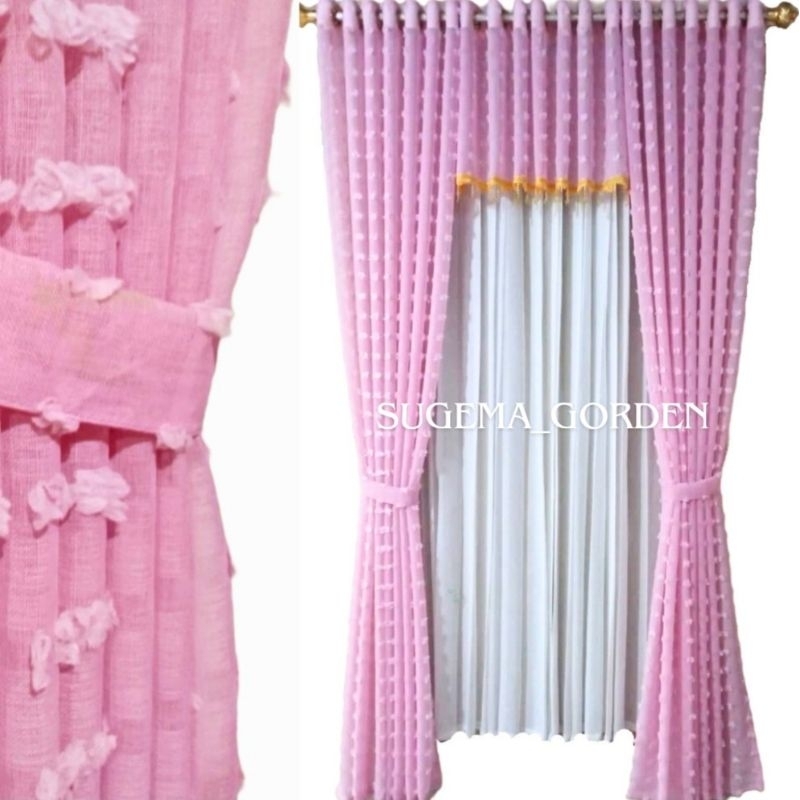 Jual Tirai Gorden Satu Set Warna Pink Muda Lengkap Dengan Poni Ukuran ...