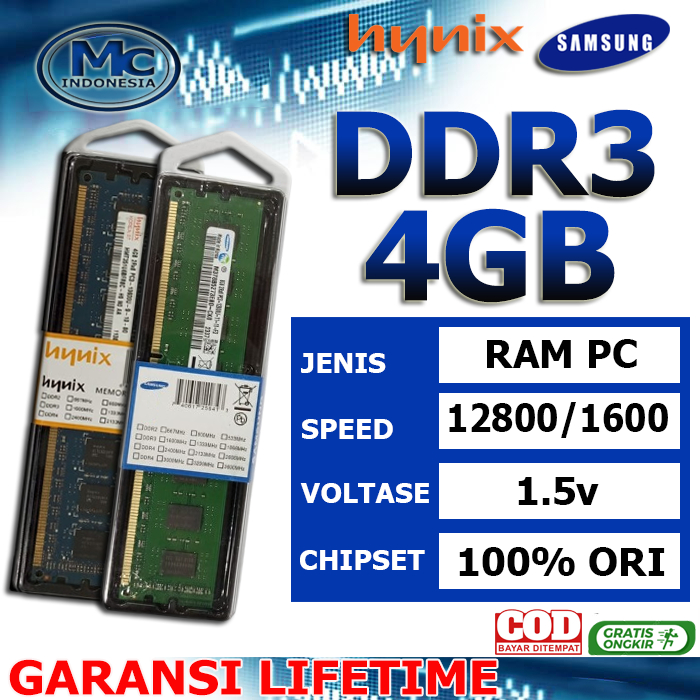 Jual Memory Ram Pc Komputer DDR3 4GB /2GB DDR2 2GB PC-12800/10600/6400 ...