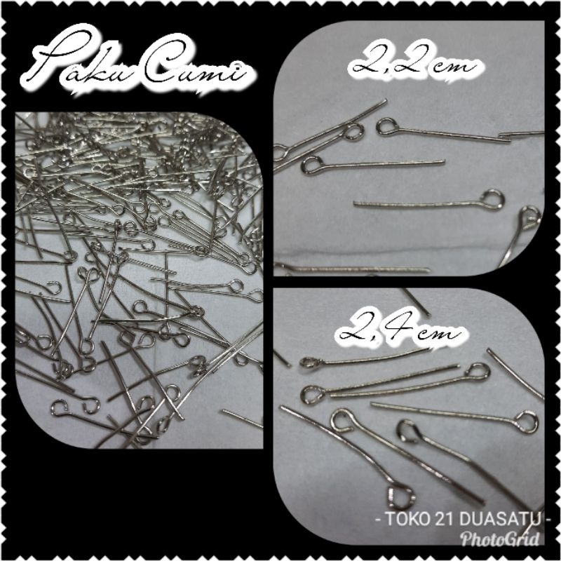 Jual (200 gram) Paku cumi eye head pin warna silver perak/paku bulat ...
