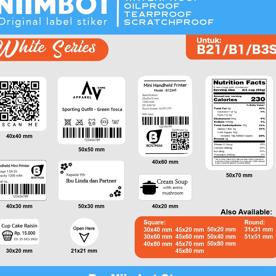 Jual Best Product Plain White Thermal Label Printer Sticker Niimbot B21 ...
