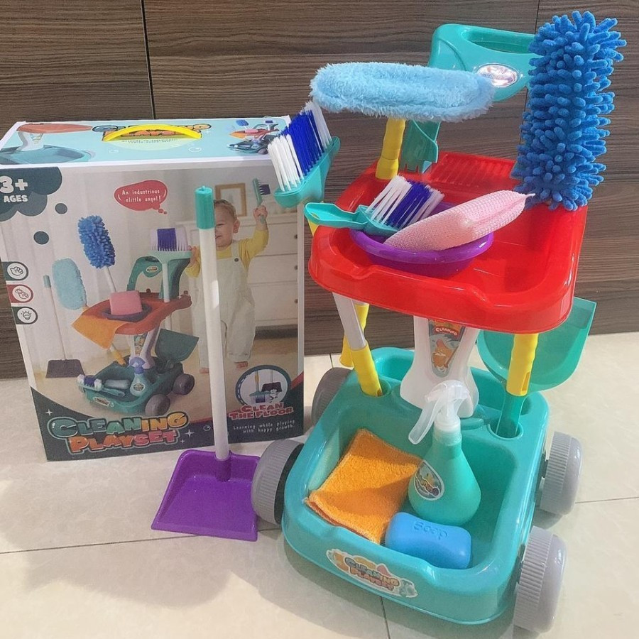 Jual Mainan Anak Kebersihan Sapu pel Trolley Cleaning Playset 998-9 ...