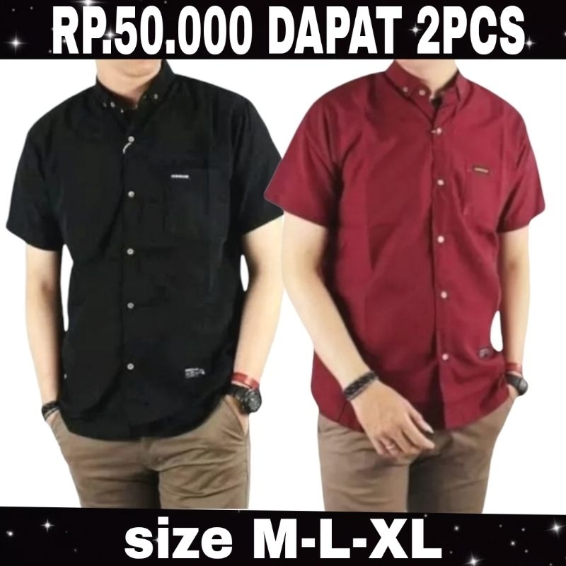 Jual PROMO!!! PAKET 2 PCS KEMEJA POLOS LENGAN PENDEK | HEM PENDEK | Shopee Indonesia
