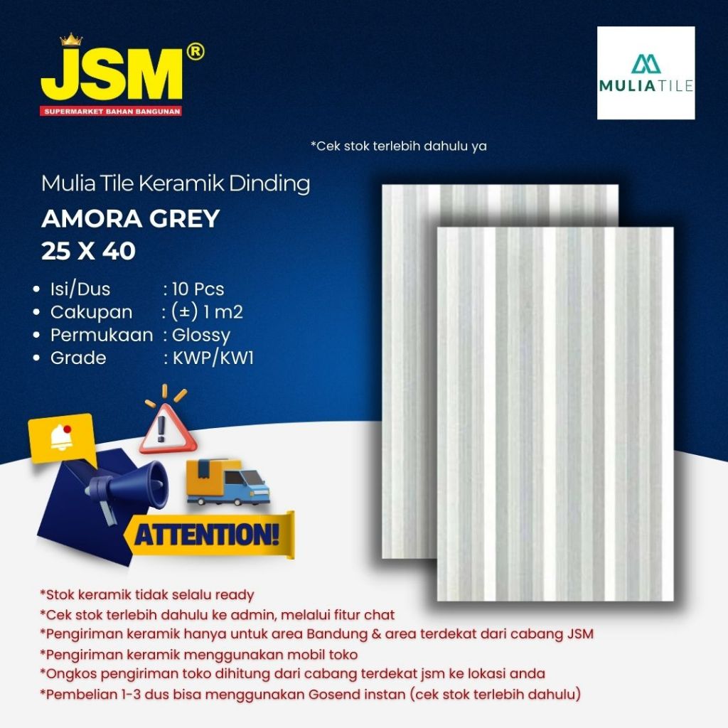 Jual Mulia Tile Keramik Dinding Amora Grey / Abu Glossy 25x40 - JSM ...
