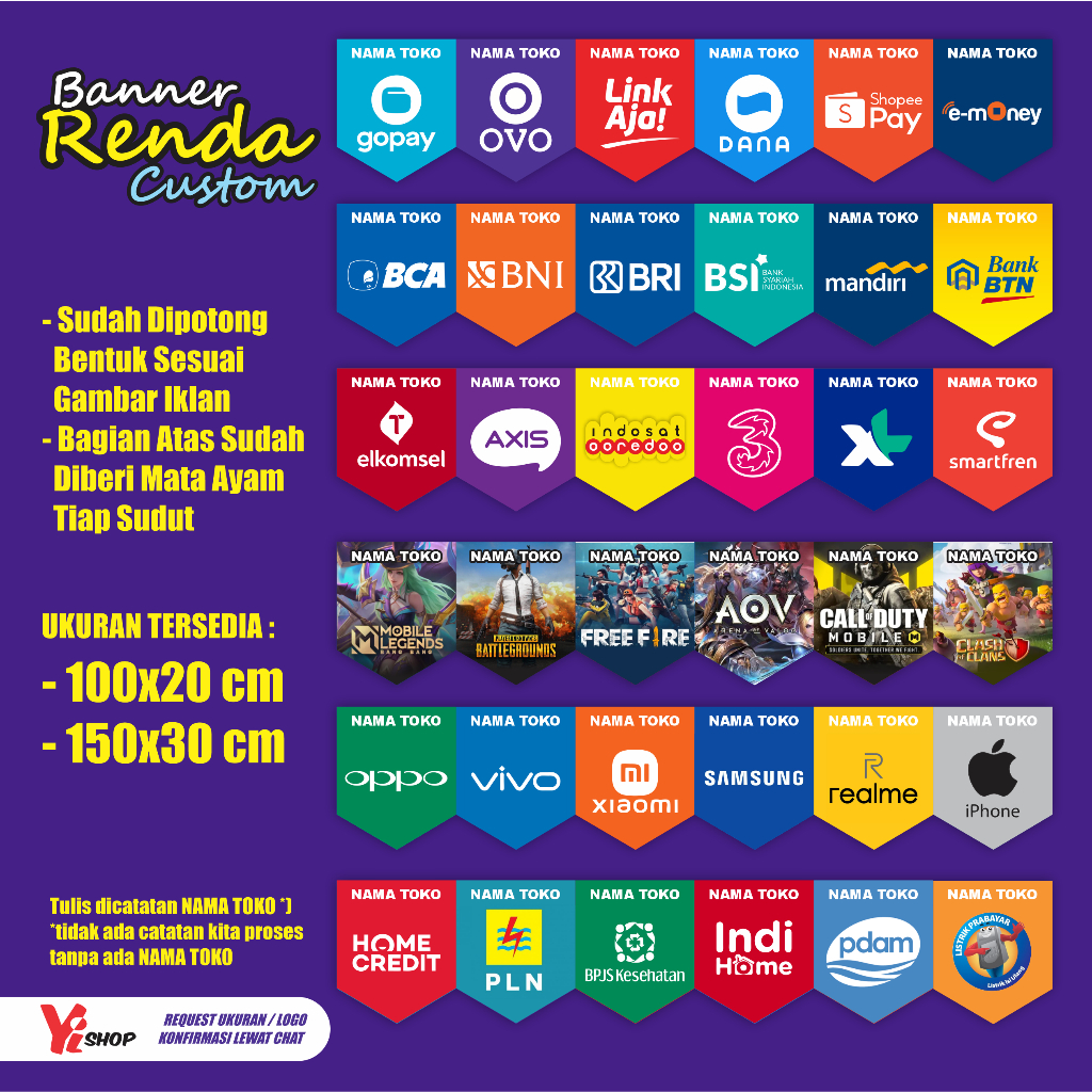 Jual Spanduk Banner Renda Konter Top Up Game EWallet Tagihan Bank ...