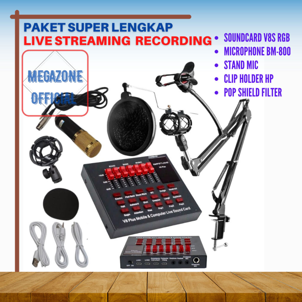 Jual Paket Lengkap Mic BM800 Soundcard Bluetooth V8S V8 Plus Stand ...
