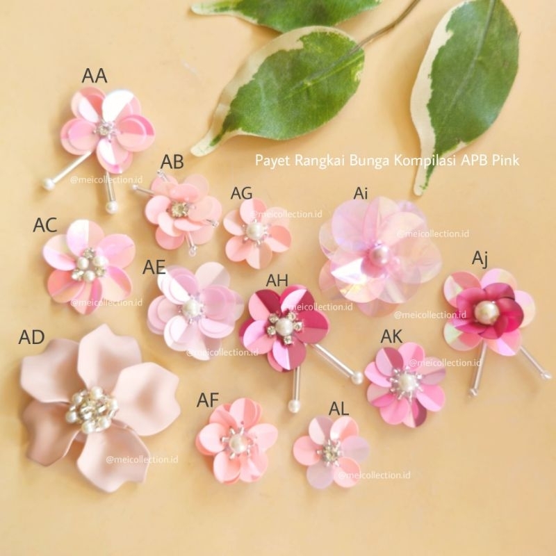 Jual payet rangkai 3d APB KOMPILASI PINK Payet bunga jahit Payet bunga ...