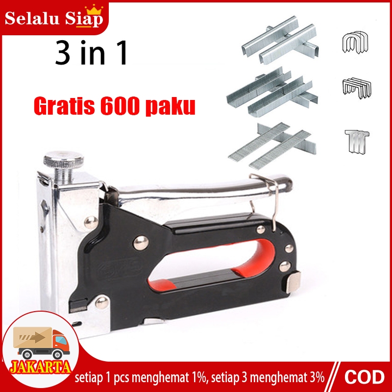 Jual Gratis 600 paku Staples Gun Tacker Mollar 3 in 1 / Staple Jok ...