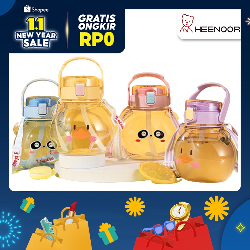 Jual Heenoor Botol Plastik Kepala Beruang Transparant Lucu Gemoy 2 Cara Minum+Tali dan Sticker ...