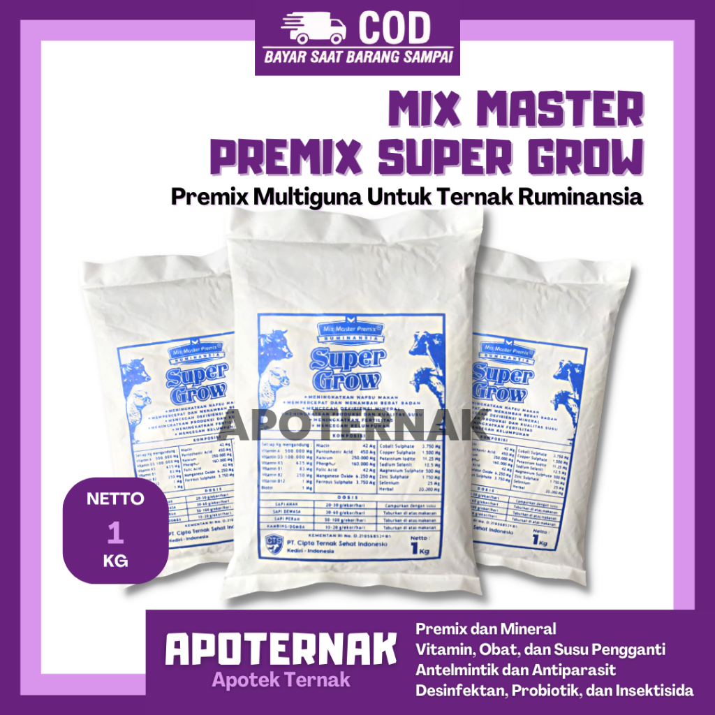 Jual MIX MASTER PREMIX SUPER GROW 1 KG - Premix Pemacu Pertumbuhan dan Produksi Susu untuk Sapi ...