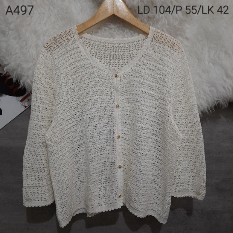 Jual A497 Cardigan Rajut Jaring Putih Broken White (Minus) | Shopee ...