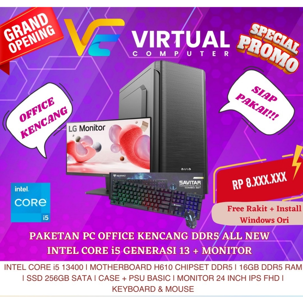 Jual PC OFFICE INTEL CORE i3 13100 DDR5 | NVME 256GB | MONITOR 24 INCH ...