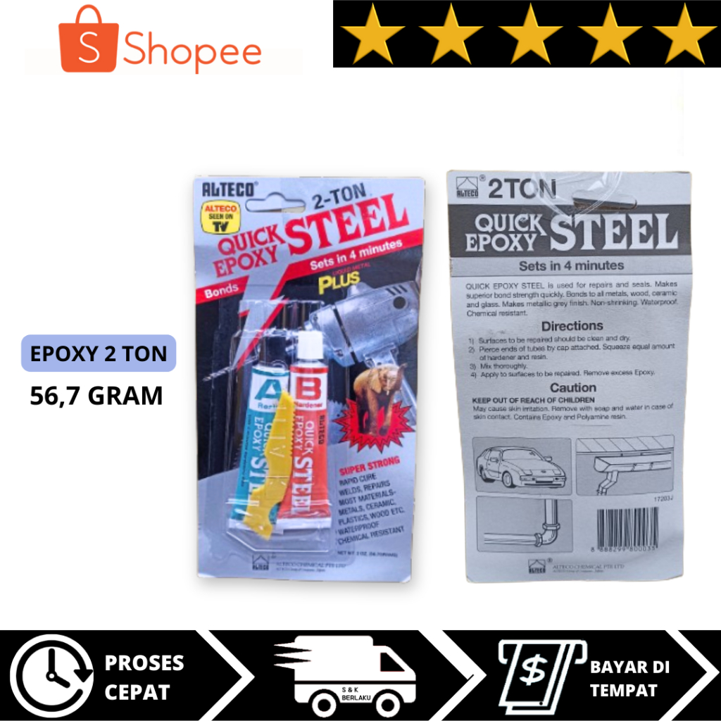 Jual ALTECO Quick Epoxy ORIGINAL Lem Besi steel 2 ton 56.7 gram DS ...