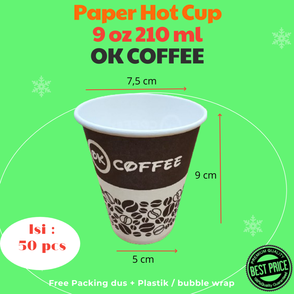 Jual Paper Hot Cup Gelas Kertas 9 oz 210 ml OK Coffee isi 50 pcs gelas kopi teh minuman panas ...