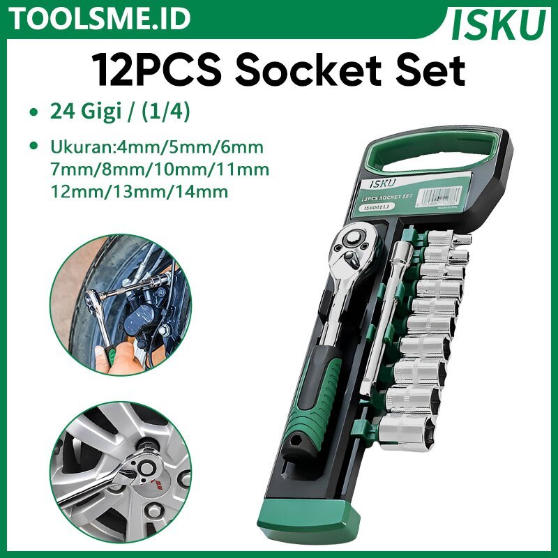 Jual ISKU Kunci Shock 12Pcs Drive Socket 1/4 Inch Socket Wrench Set 4 ...