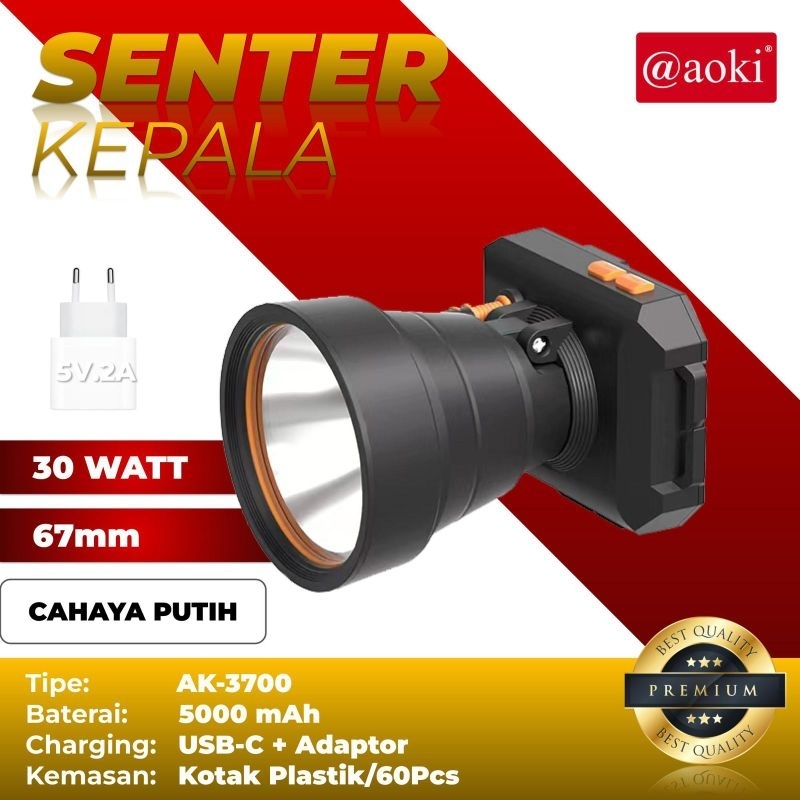 Jual Aoki Senter Kepala / Headlamp 30W LED AK-3700 | Shopee Indonesia