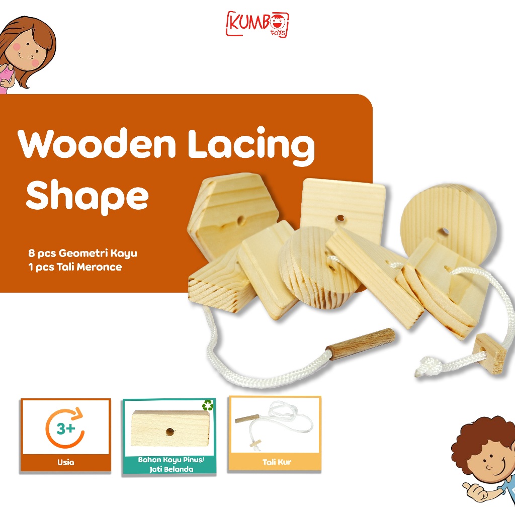 Jual Mainan Edukasi Anak Wooden Lacing Shape Meronce Kayu dan ...