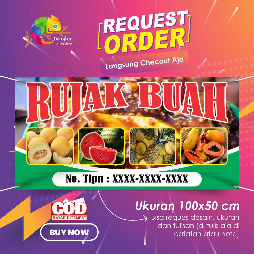 Jual Spanduk 100x50 Banner Rujak Buah Custom Desain | Shopee Indonesia