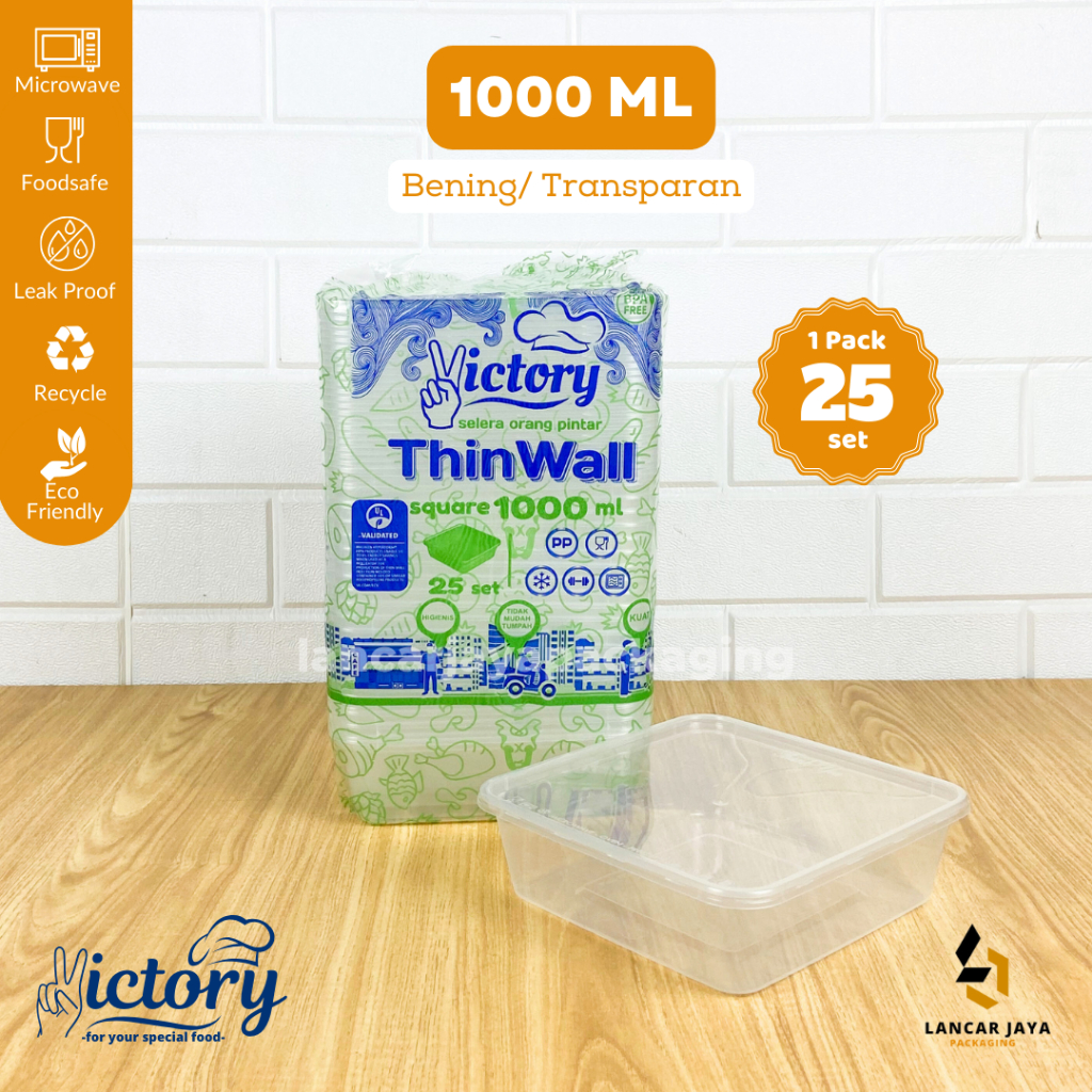 Jual [25 PCS] Thinwall Square Victory 1000ml 1500ml 2000ml 3000ml Kotak ...