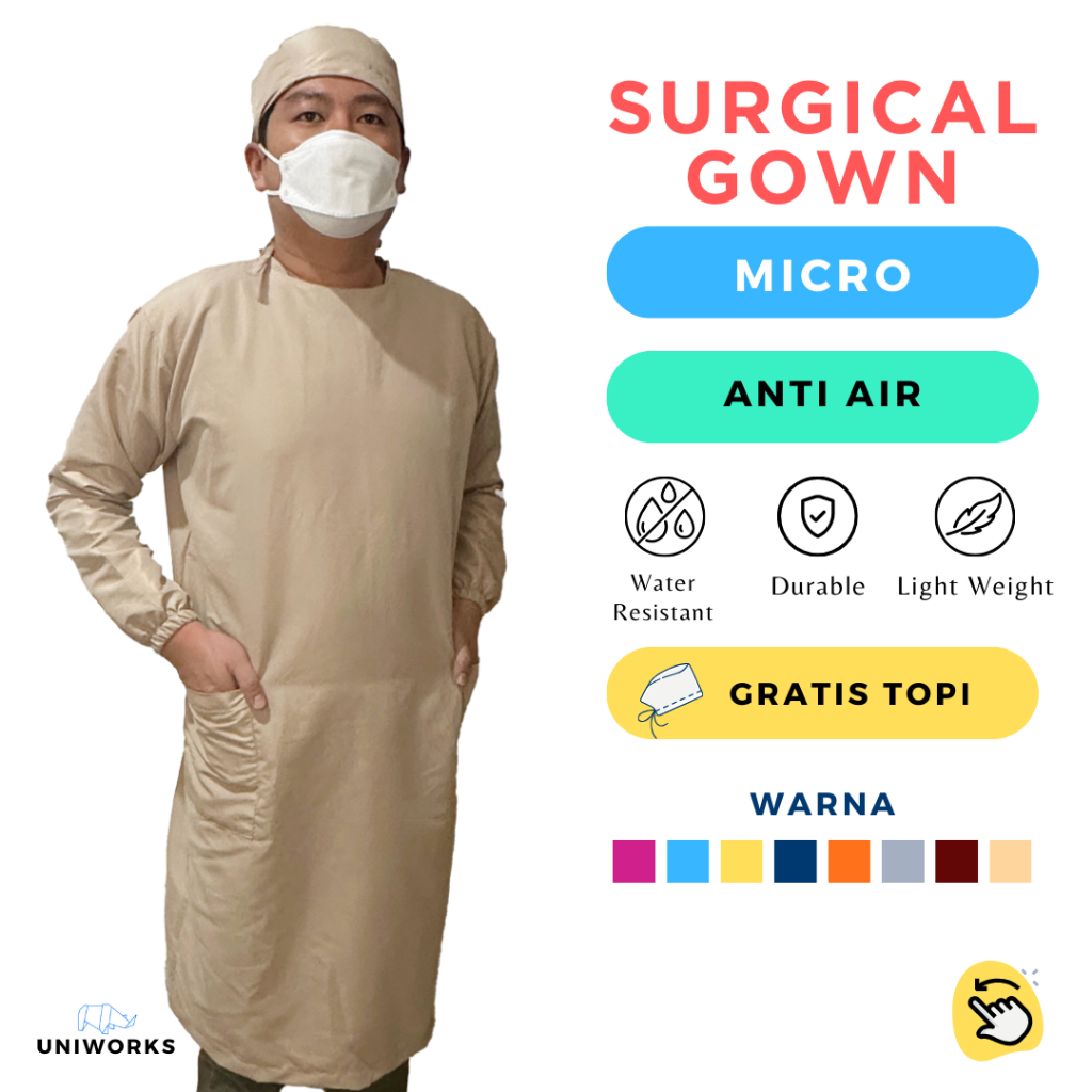 Jual UNIWORKS Gown Medis Surgical Baju Oka APD Operasi Lengan Panjang ...