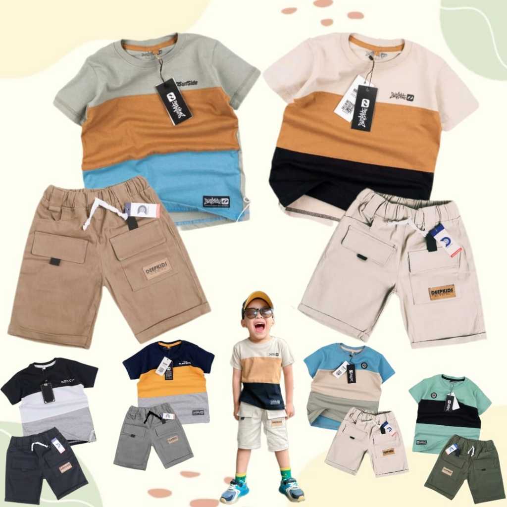 Jual Setelan Anak Laki Laki Distro Kaos dan Celana Pendek Cargo Usia 1-12 Tahun Set Combinasi ...