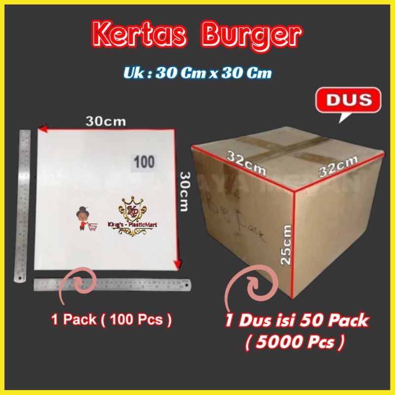Jual Kertas Burger 30 Cm x 30 Cm Anti Minyak ( 1 Dus = 5000 Pcs / 50 ...