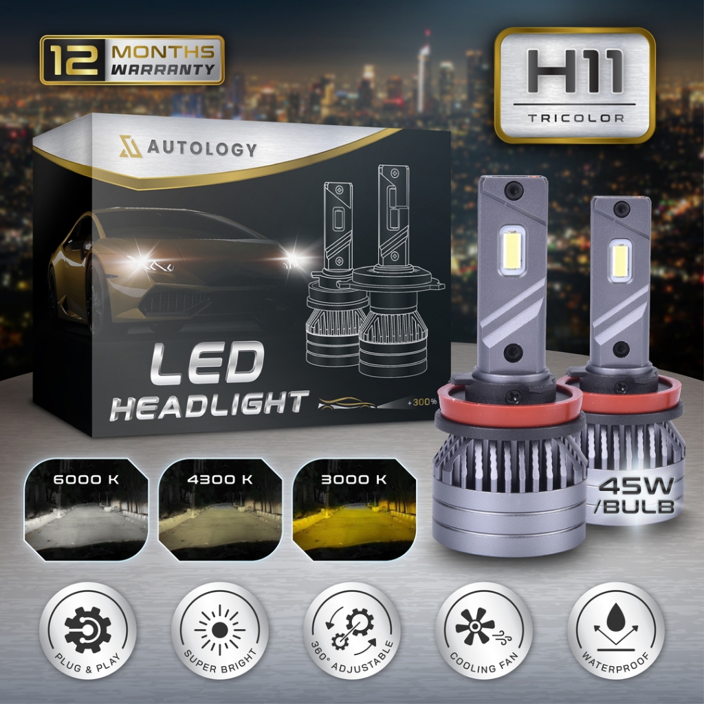 Jual Autology LED H11 Tricolor / 3 Warna 45W / Bohlam | Bohlam Led ...
