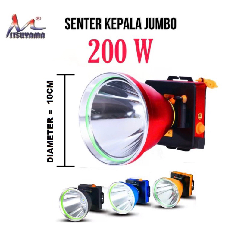 Jual Senter Kepala Besar LED Super Terang 200W Jumbo Mitsuyama | Shopee ...