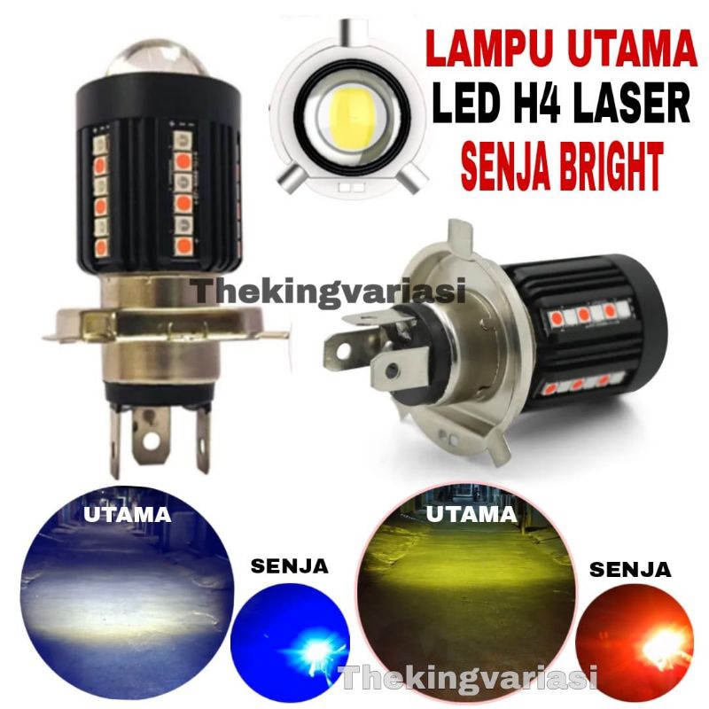 Jual LAMPU UTAMA MOTOR LED H4 LASER SENJA BRIGHT 30 LED / LAMPU UTAMA LED H4 LASER SENJA 2 WARNA ...