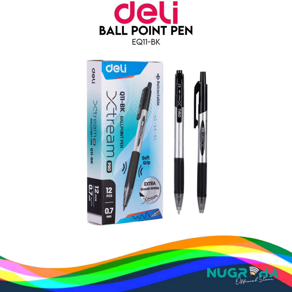 Jual Deli EQ11 Pena Pen Pulpen Retractable Ballpoint Tinta Hitam 0.7 mm ...