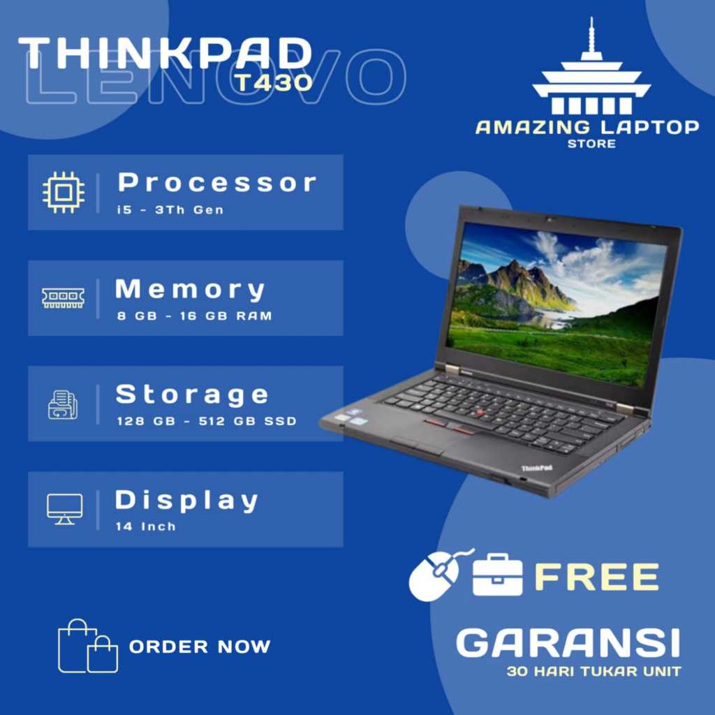 Jual Laptop lenovo Thinkpad T430 Core i5 Ram 8GB Ssd 512GB Lenovo T430 Layar 14 inc | Shopee ...