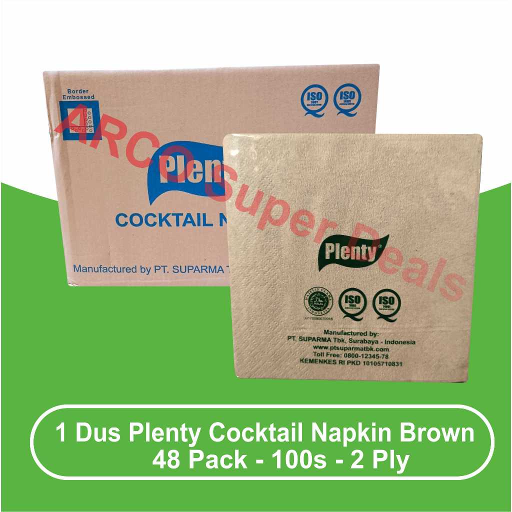Jual 1 Dus Tissue Plenty Cocktail Napkin Brown Coklat - isi 48 Pack ...