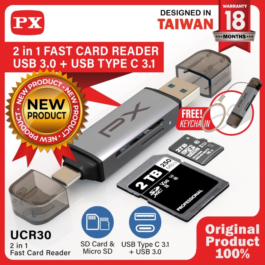 Jual Card Reader USB 3.0 Type C Micro SD High Speed OTG 2 in 1 PX UCR30 ...