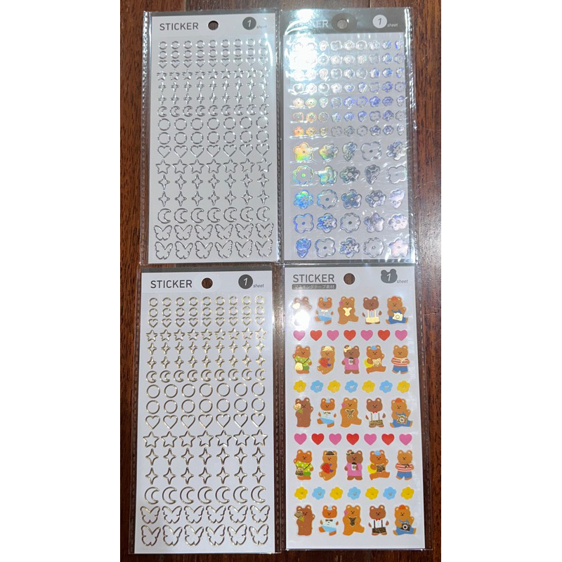 Jual daiso stickers bear heart silver gold holo flower deco journaling ...
