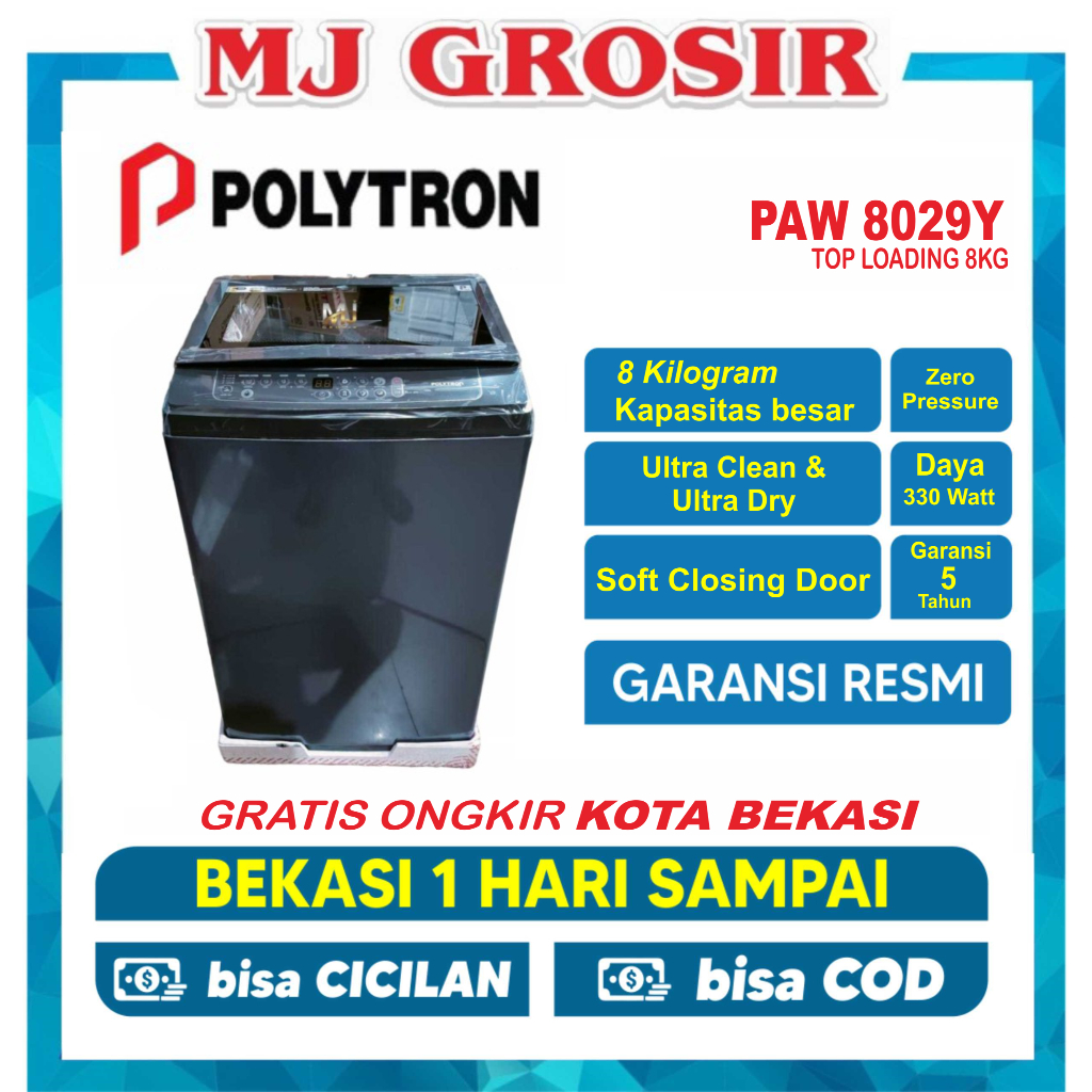 Jual MESIN CUCI 1 TABUNG POLYTRON PAW 8029 Y / 8527 TOP LOADING 8 KG ...