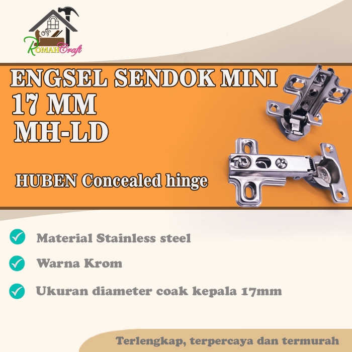 Jual ENGSEL SENDOK mini 17mm MH-LD HUBEN Concealed hinge 1pcs | Shopee ...
